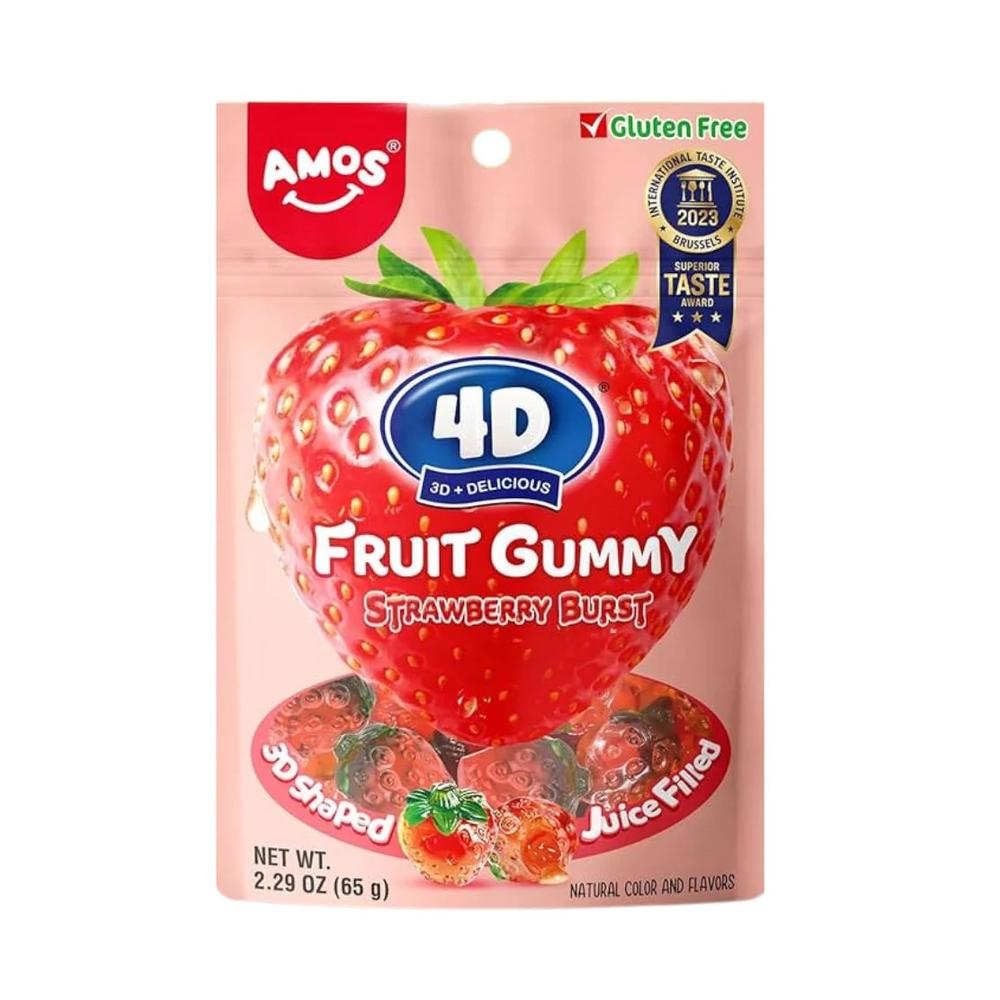 AMOS 4D Fruit Gummy Strawberry Burst (36x65g) – SnackShop B2B